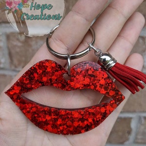 Lips Kissy Glitter Keychain - Etsy