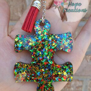 Puzzle Piece Glitter Keychain - Etsy