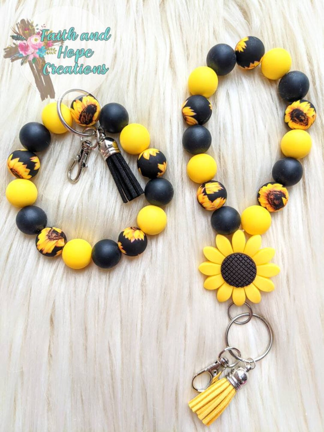 Beaded Sunflower Inspired Keychain Bracelet - Etsy