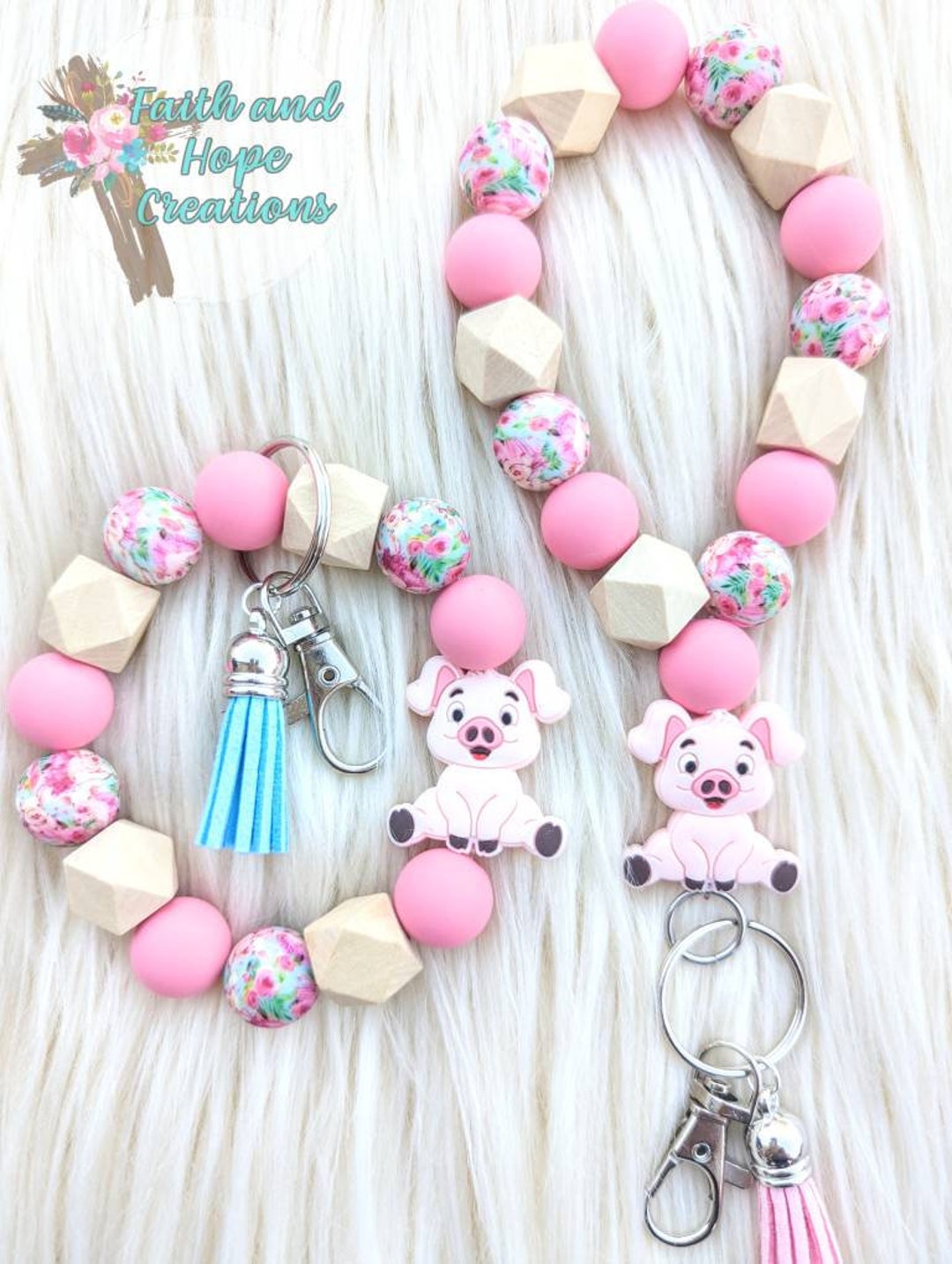 Beaded Pig Keychain Bracelet - Etsy