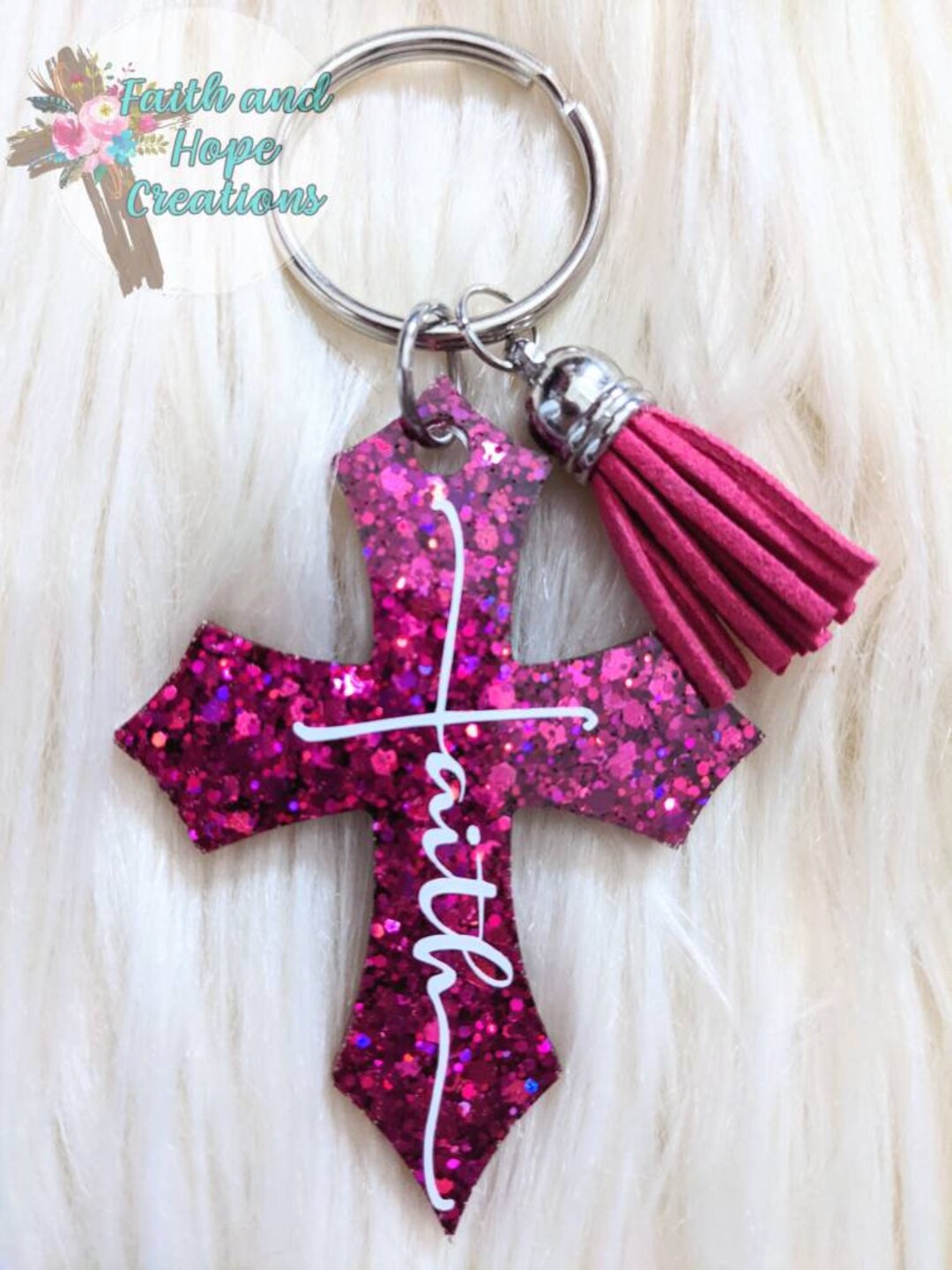Pink Faith Cross Keychain - Etsy