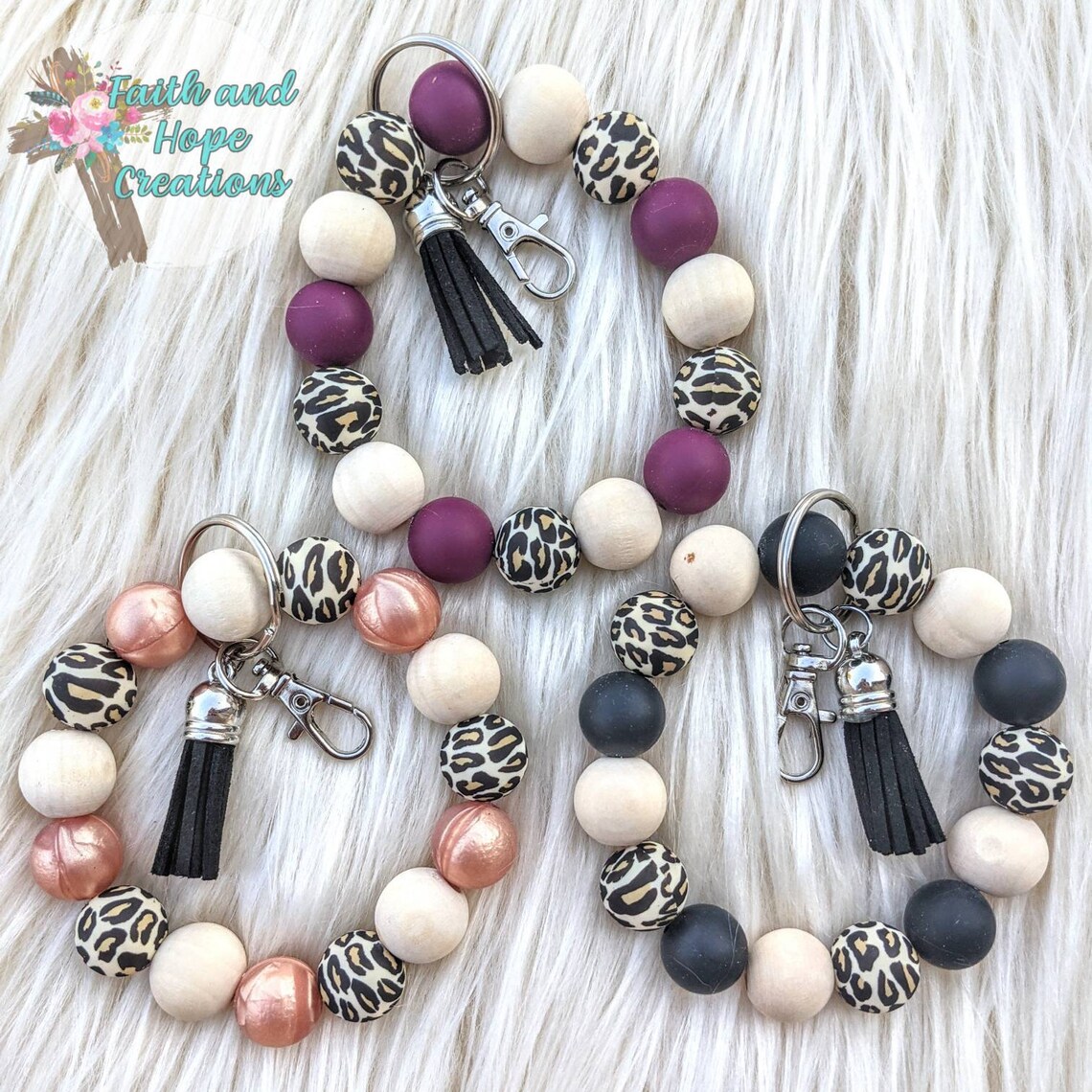 Beaded Leopard Print Keychain Bracelet Keychain Wristlet - Etsy