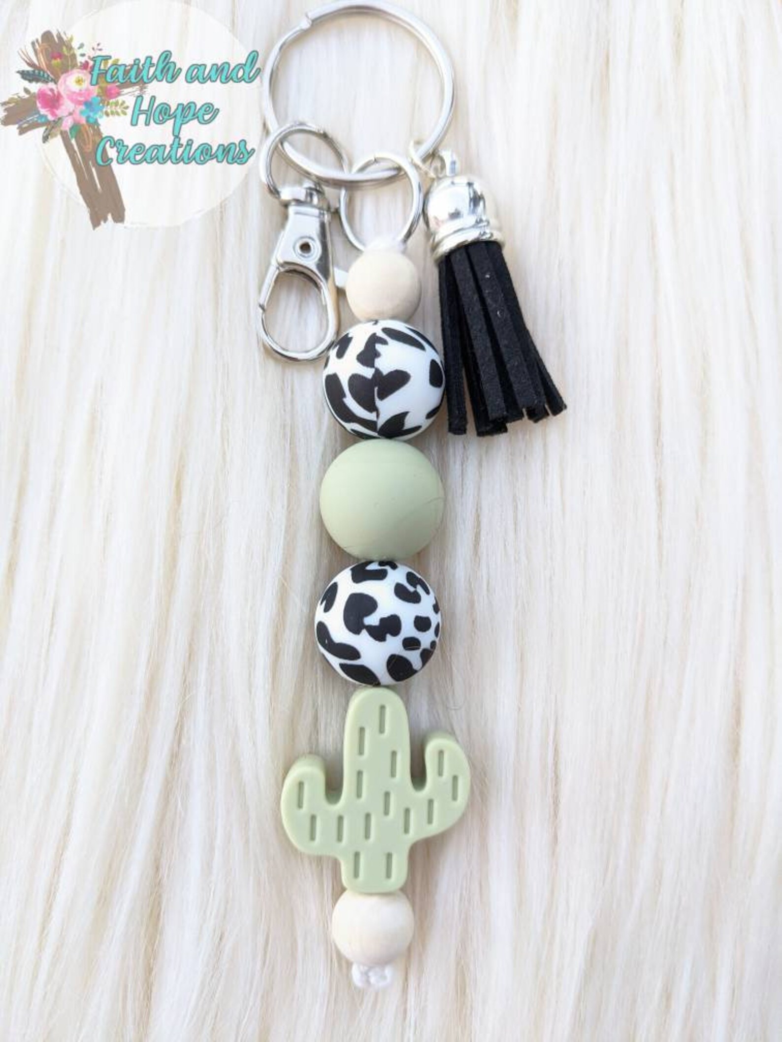 Beaded Cow Print Cactus Keychain Beaded Keychain Silicone - Etsy