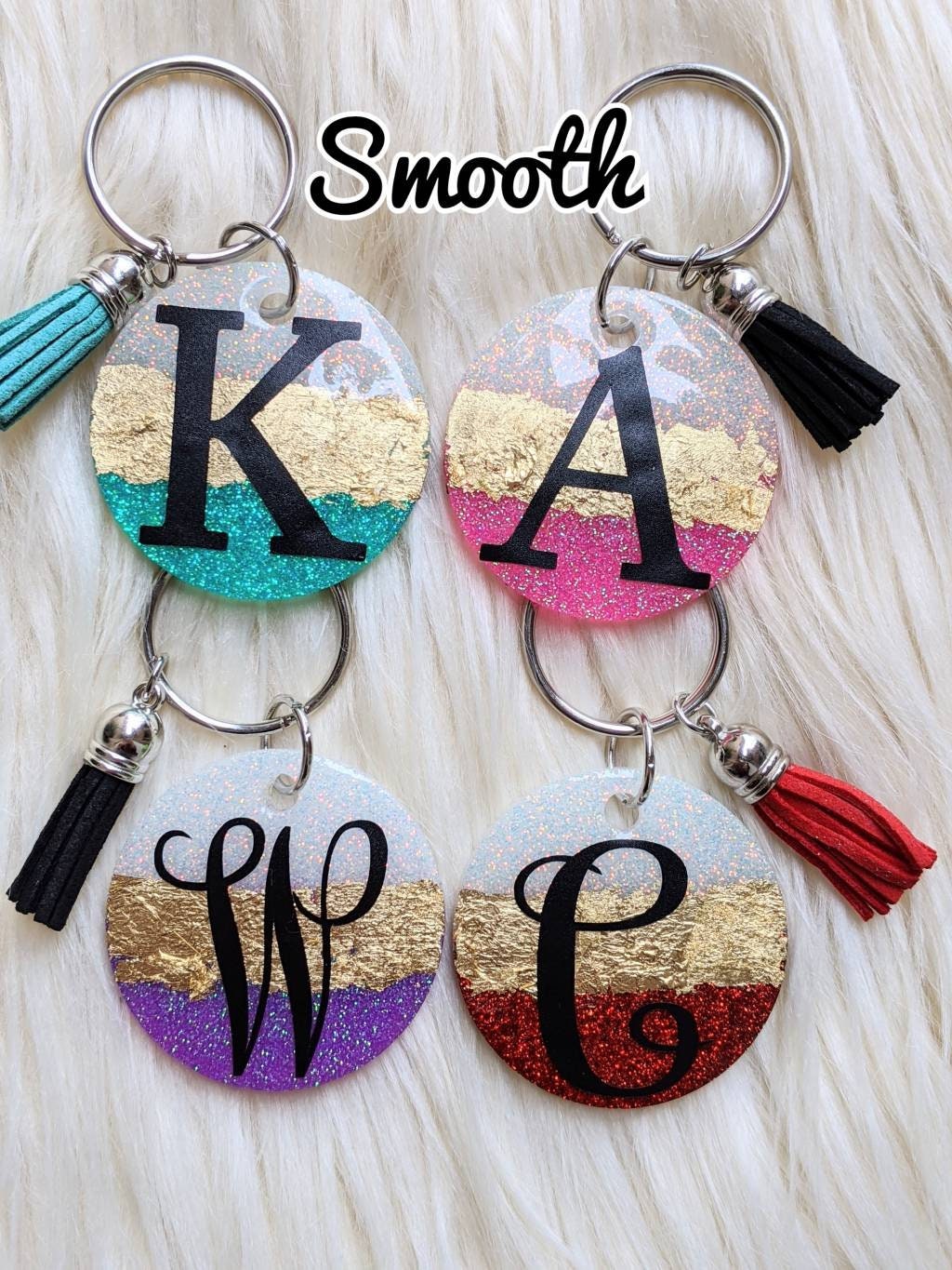 Glitter and gold flake initial keychain | Etsy