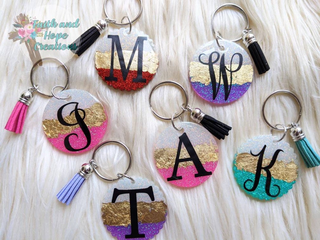 Glitter and Gold Flake Initial Keychain - Etsy