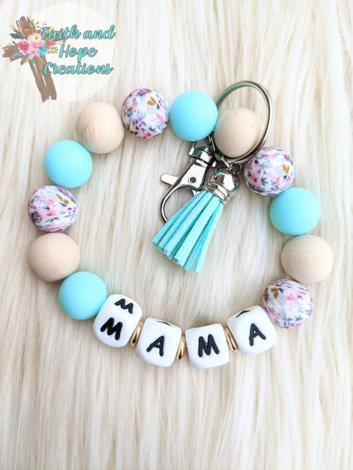 Beaded Mama Keychain Bracelet Keychain Wristlet Keychain for - Etsy