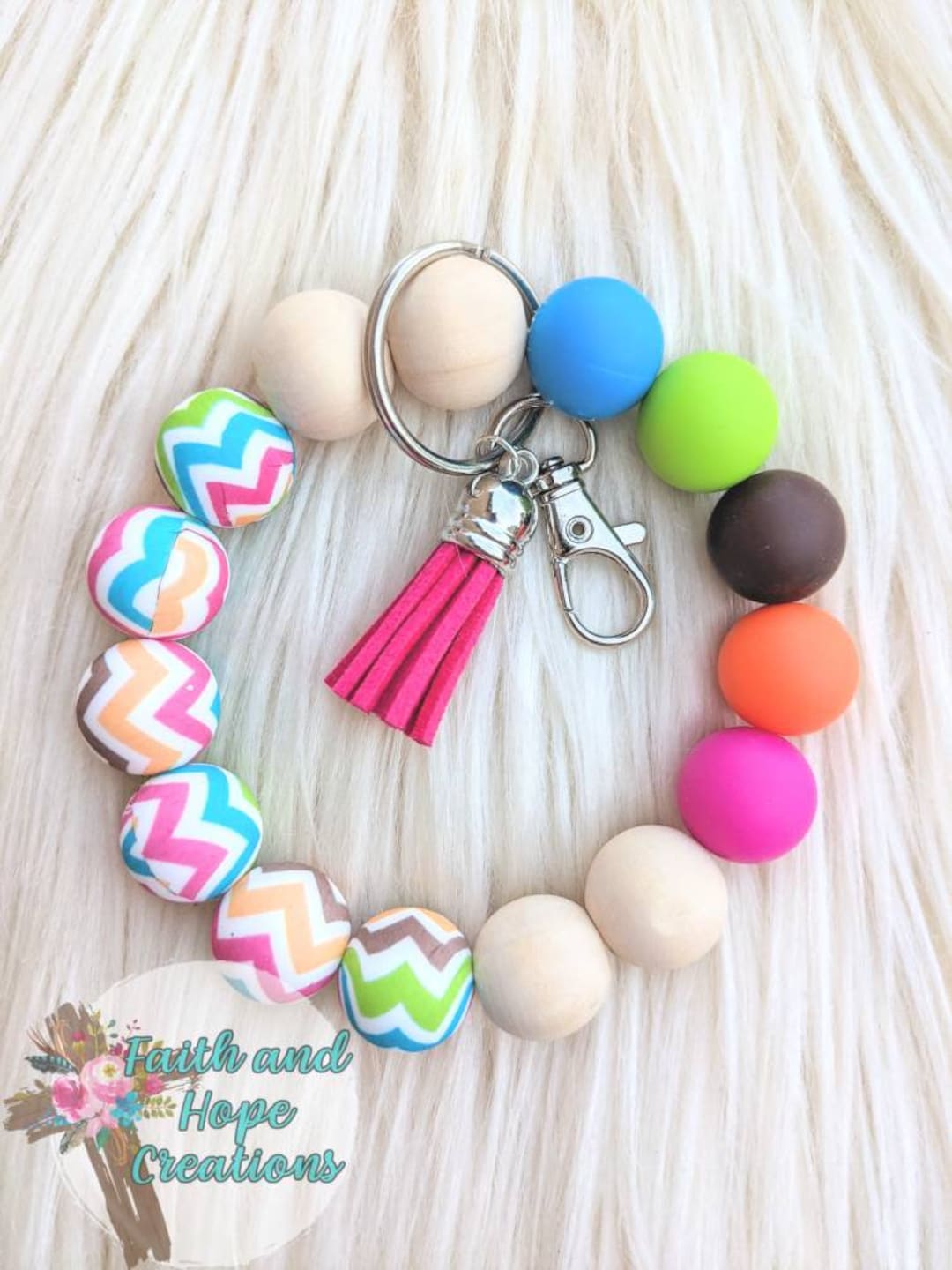 Beaded Chevron Print Keychain Bracelet, Keychain Wristlet, Keychain for ...