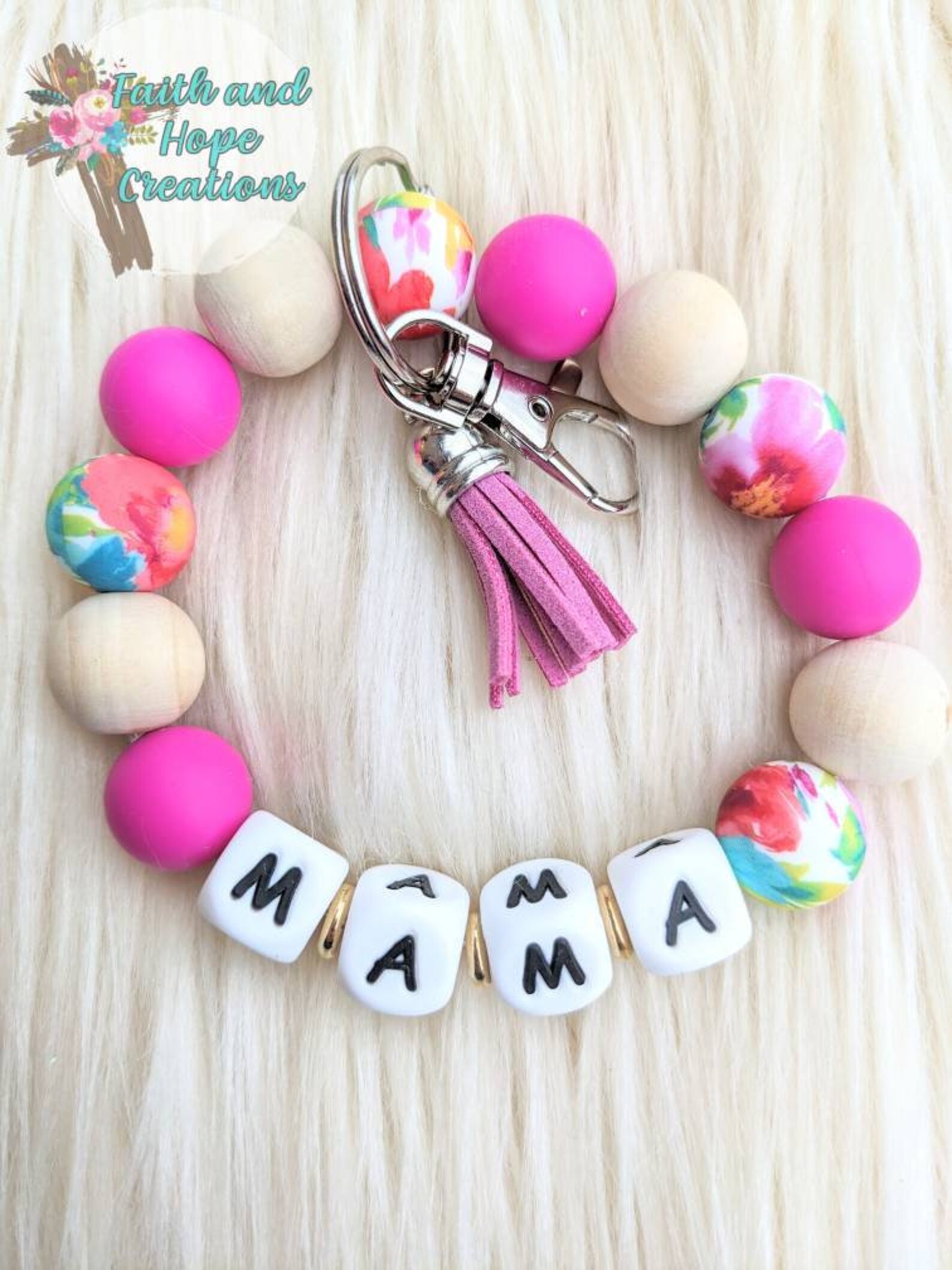 Beaded Mama Keychain Bracelet Keychain Wristlet Keychain for - Etsy