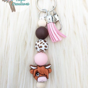 Beaded Cow Keychain, Beaded Keychain Animal, Beaded Keychain Silicone ...