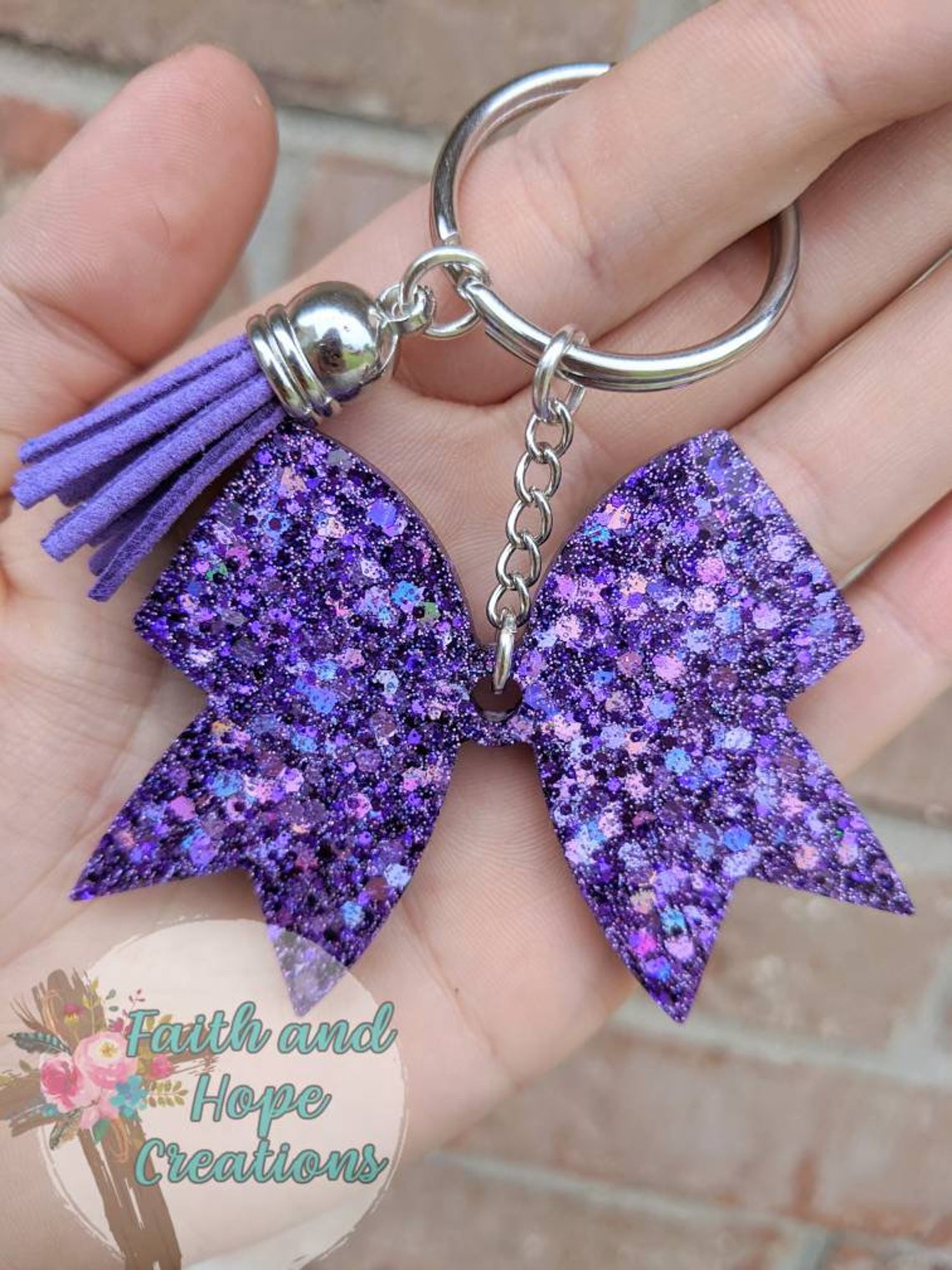 Glitter bow keychain | Etsy