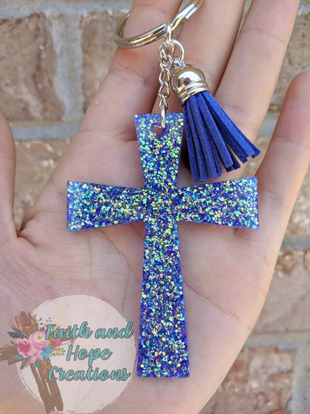Blue Color Shift Cross Keychain - Etsy