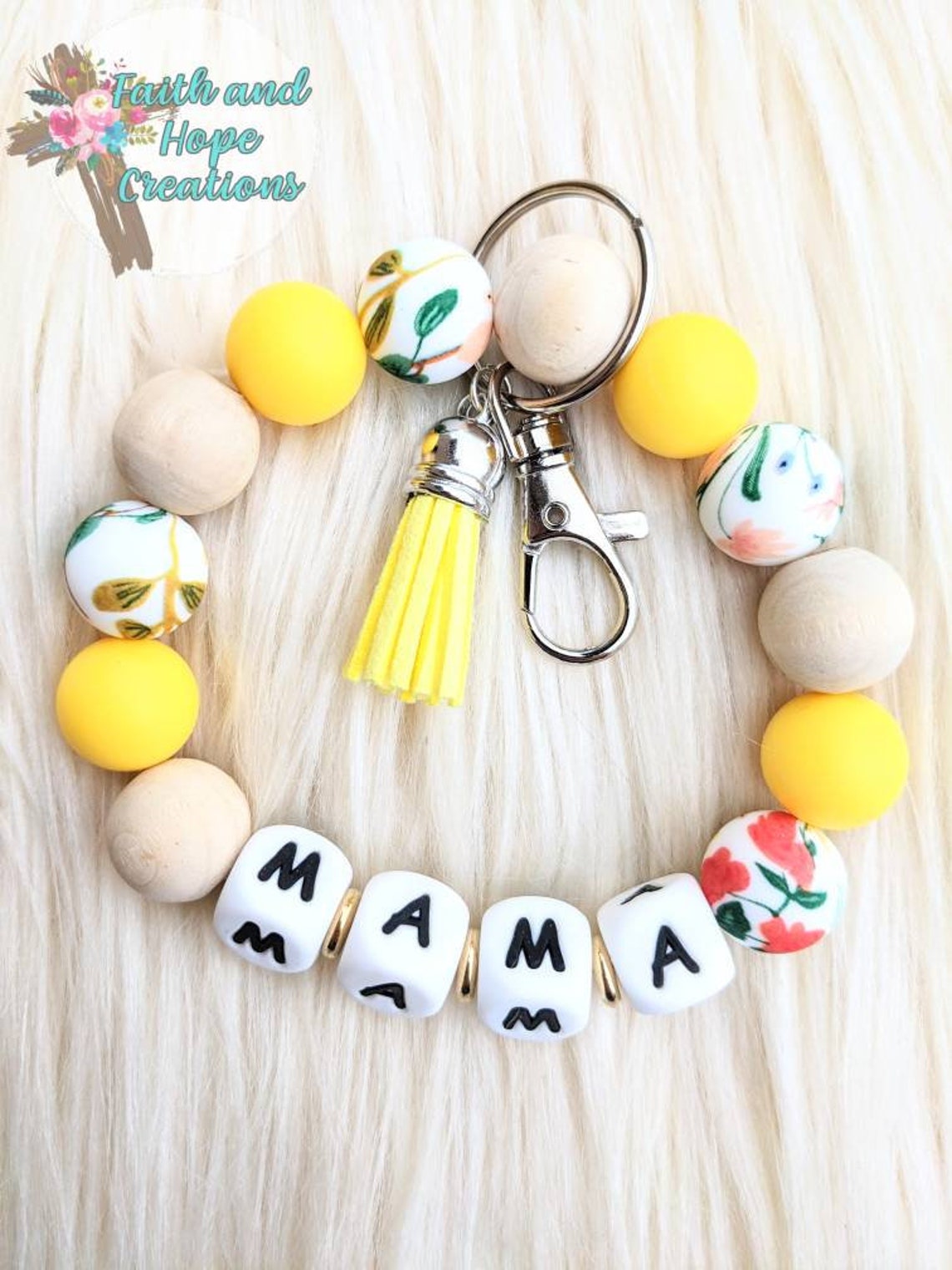 Beaded Mama Keychain Bracelet Keychain Wristlet Keychain for - Etsy