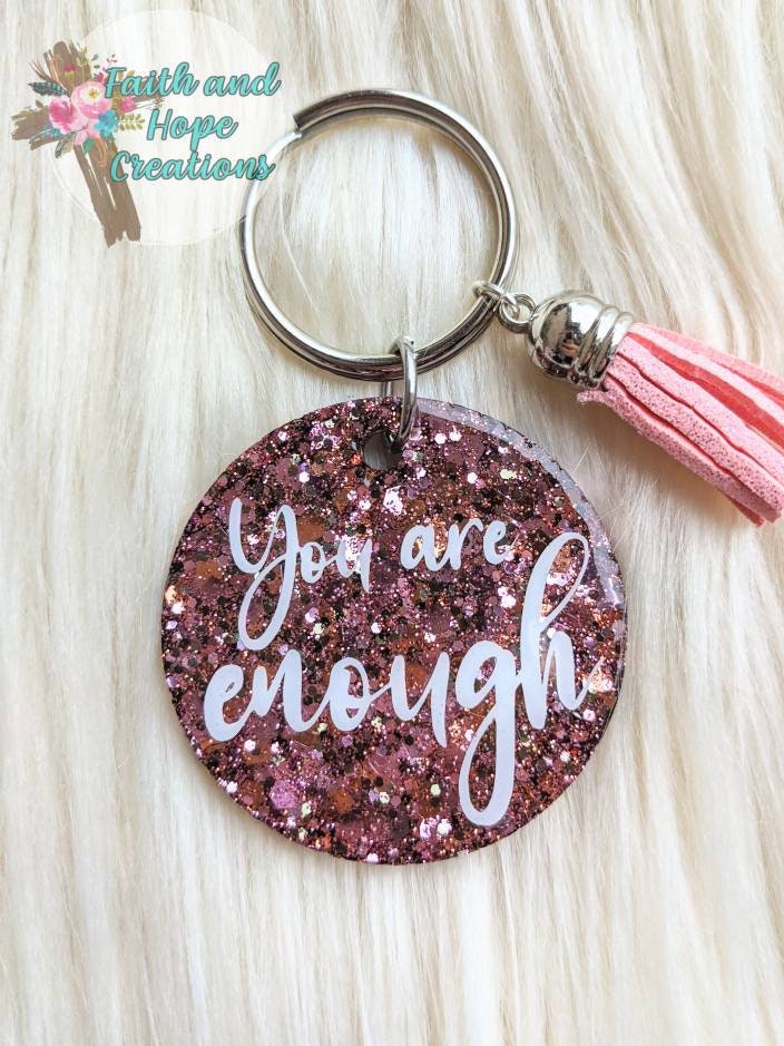 You Are Enough Glitter Keychain - Etsy