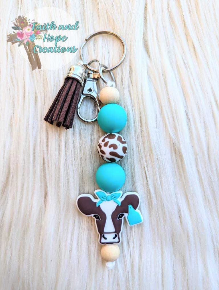 Beaded Cow Keychain, Beaded Keychain Animal, Beaded Keychain Silicone ...