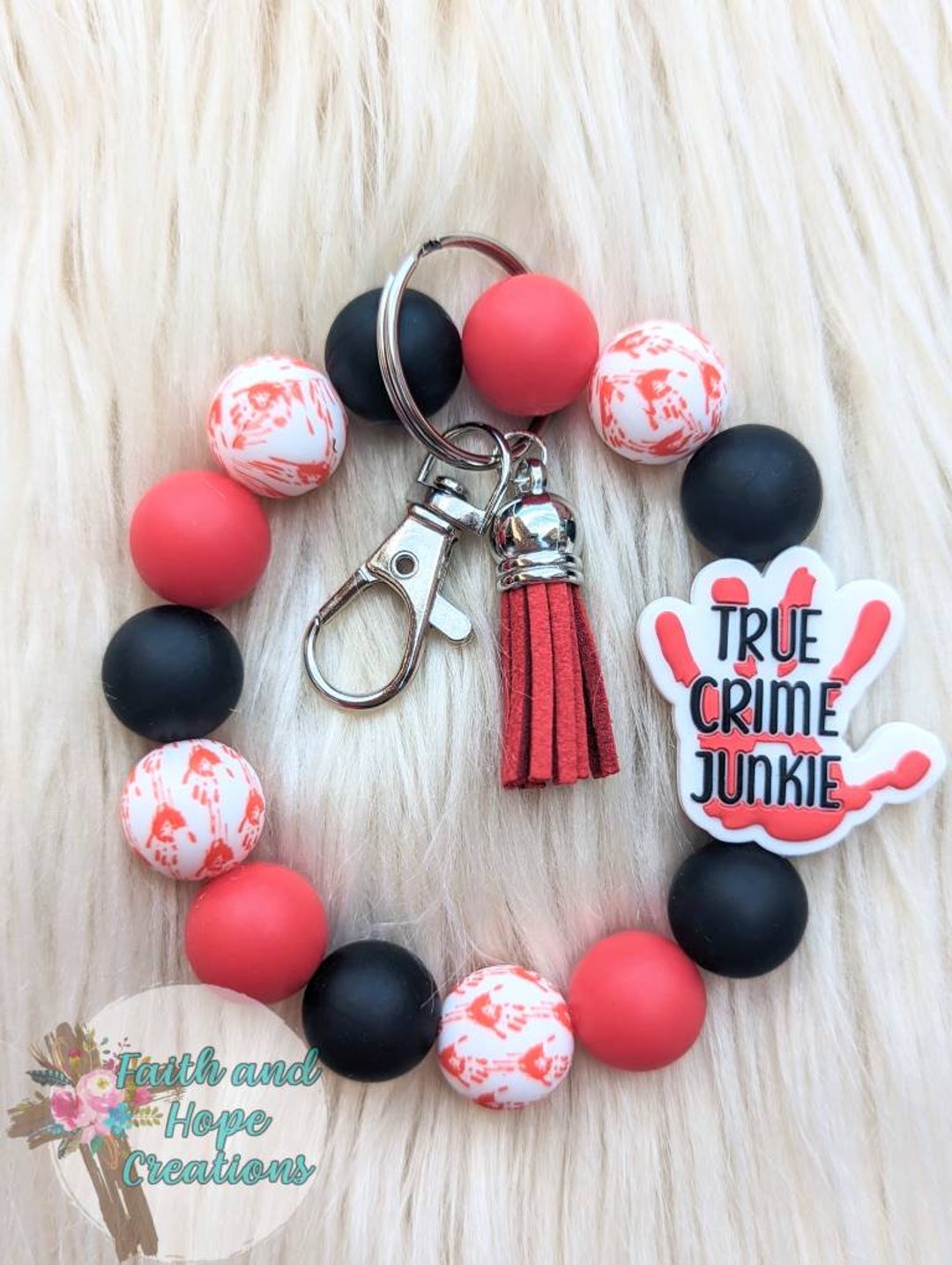 Beaded True Crime Junkie Keychain Bracelet - Etsy