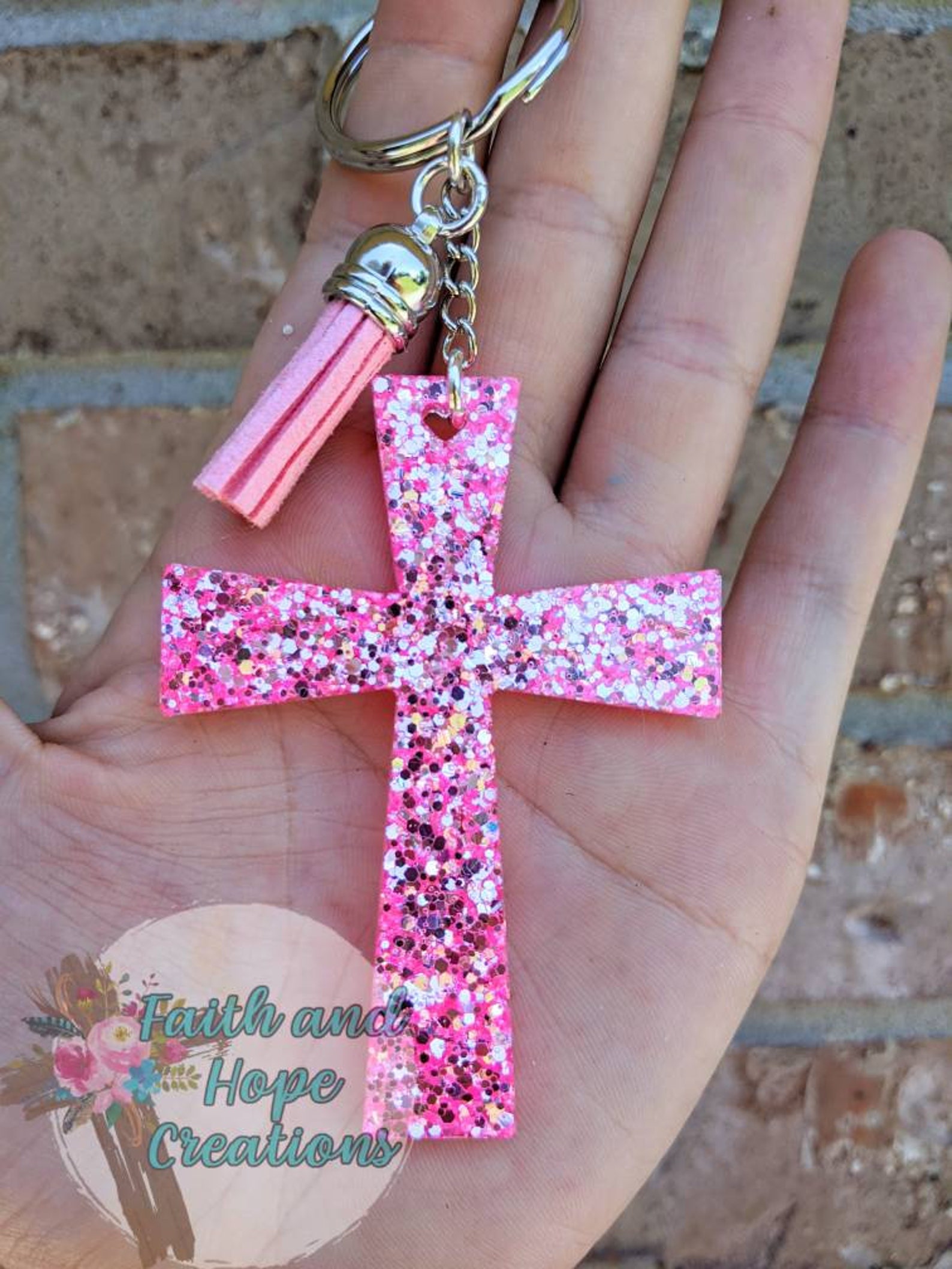 Pink Cross Keychain - Etsy