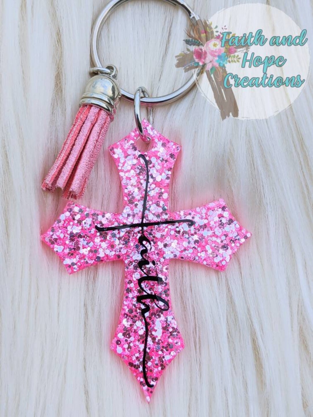 Pink Faith Cross Keychain - Etsy