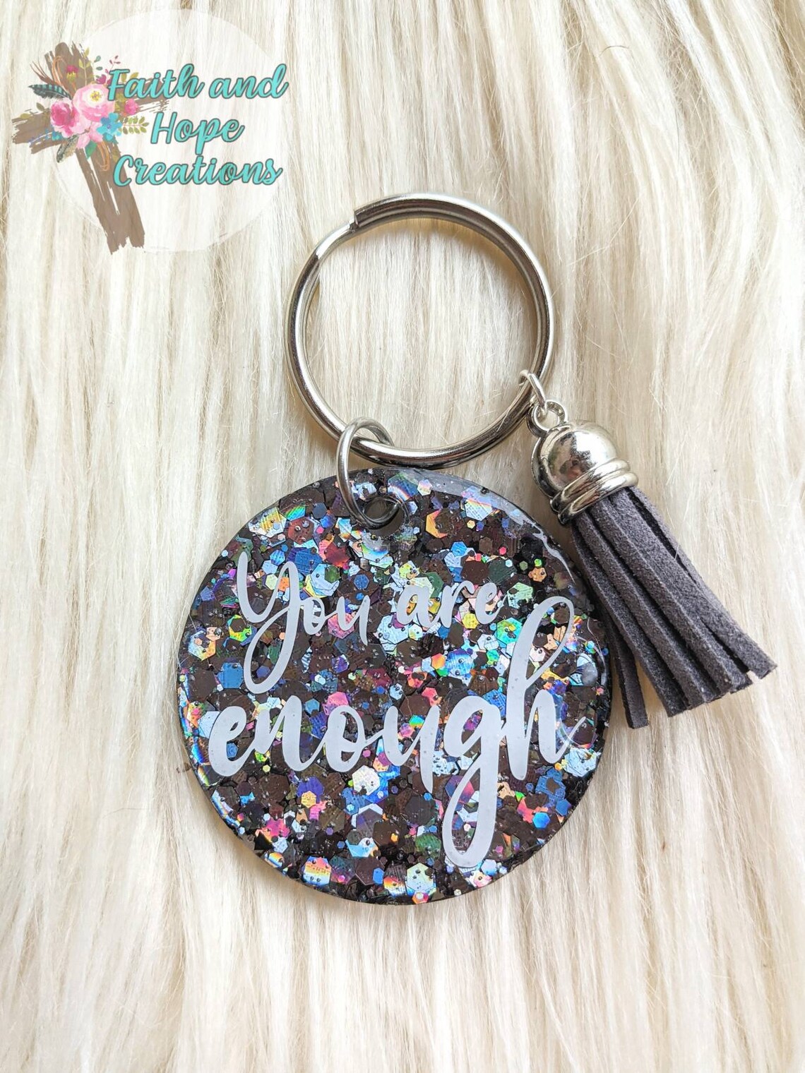 You Are Enough Glitter Keychain - Etsy