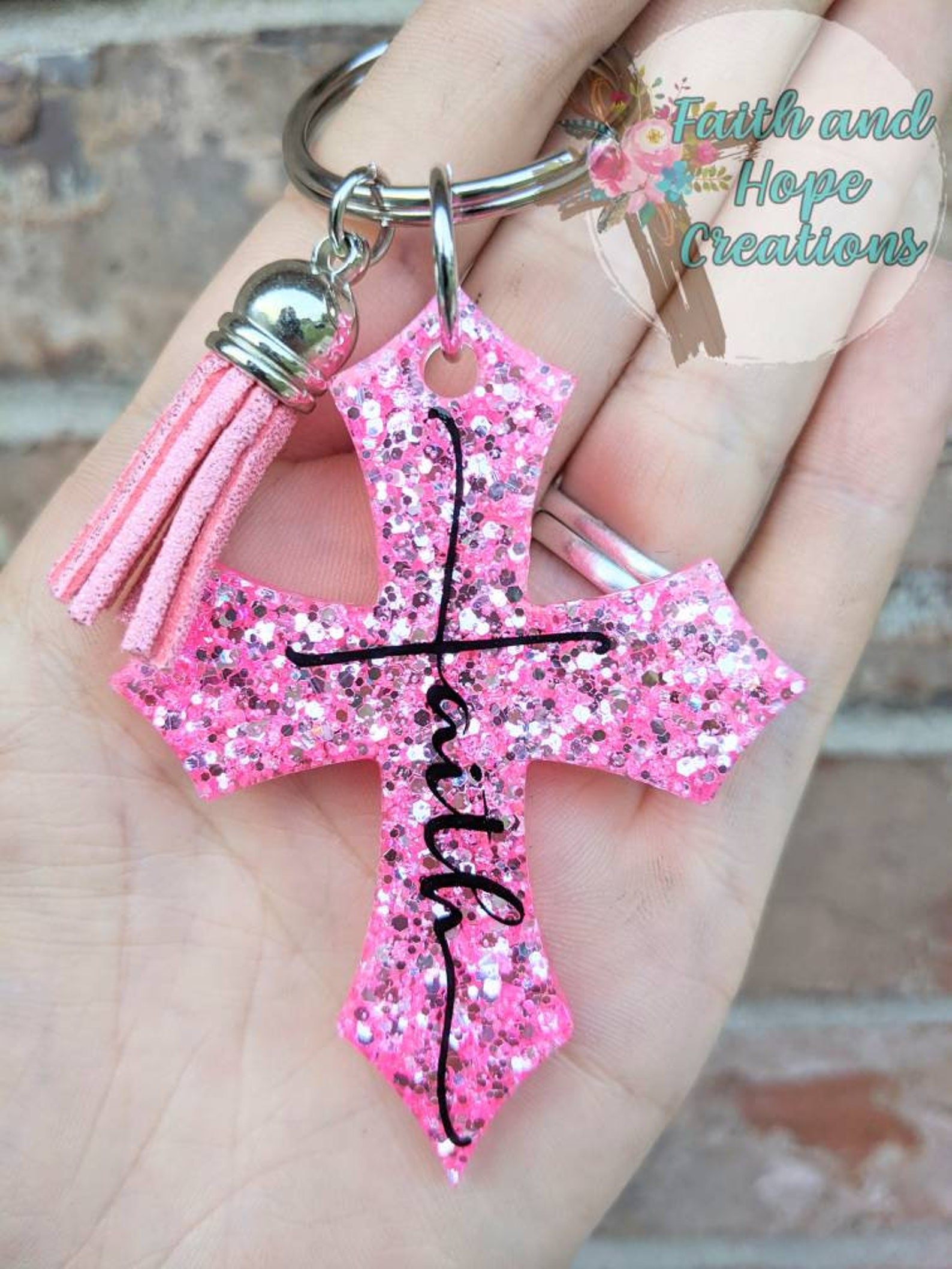 Pink Faith Cross Keychain - Etsy