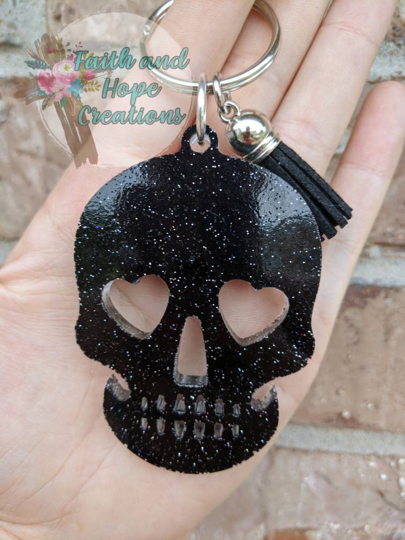 Glitter Skull Keychain | Etsy