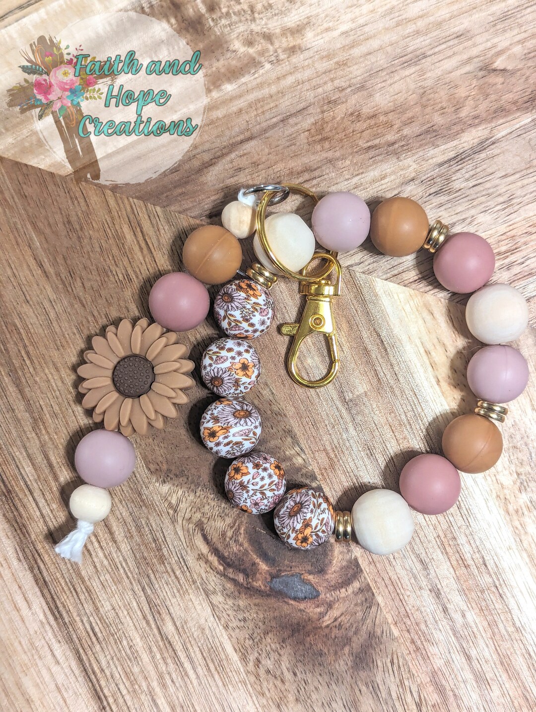 Beaded Floral Keychain Bracelet - Etsy