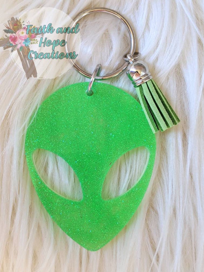 Alien Head Glitter Keychain - Etsy
