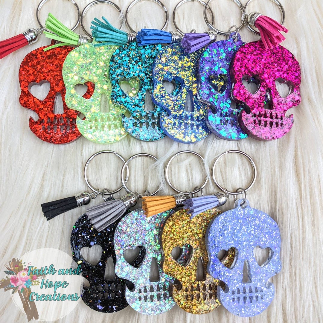 Glitter Skull Keychain - Etsy