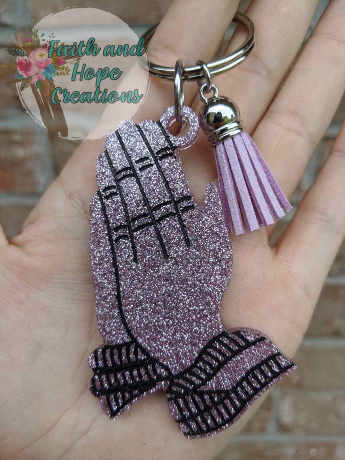 Praying Hands Glitter Keychain - Etsy