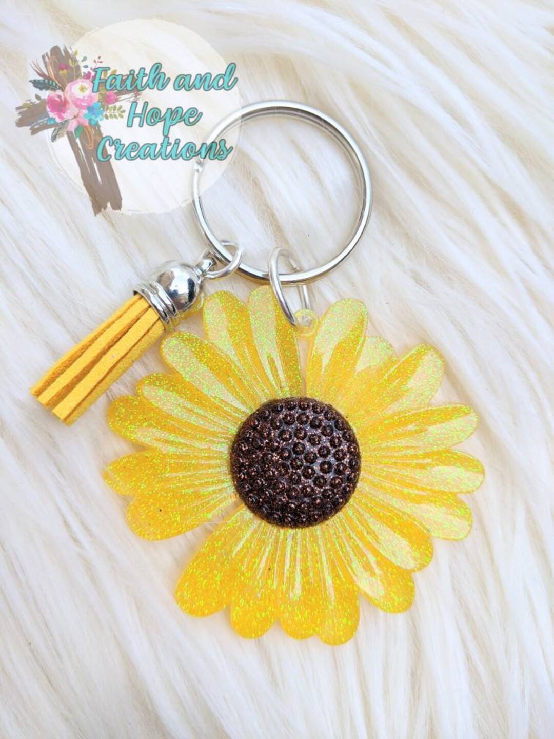 Yellow Glitter Sunflower Keychain - Etsy