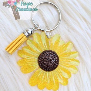 Yellow Glitter Sunflower Keychain - Etsy