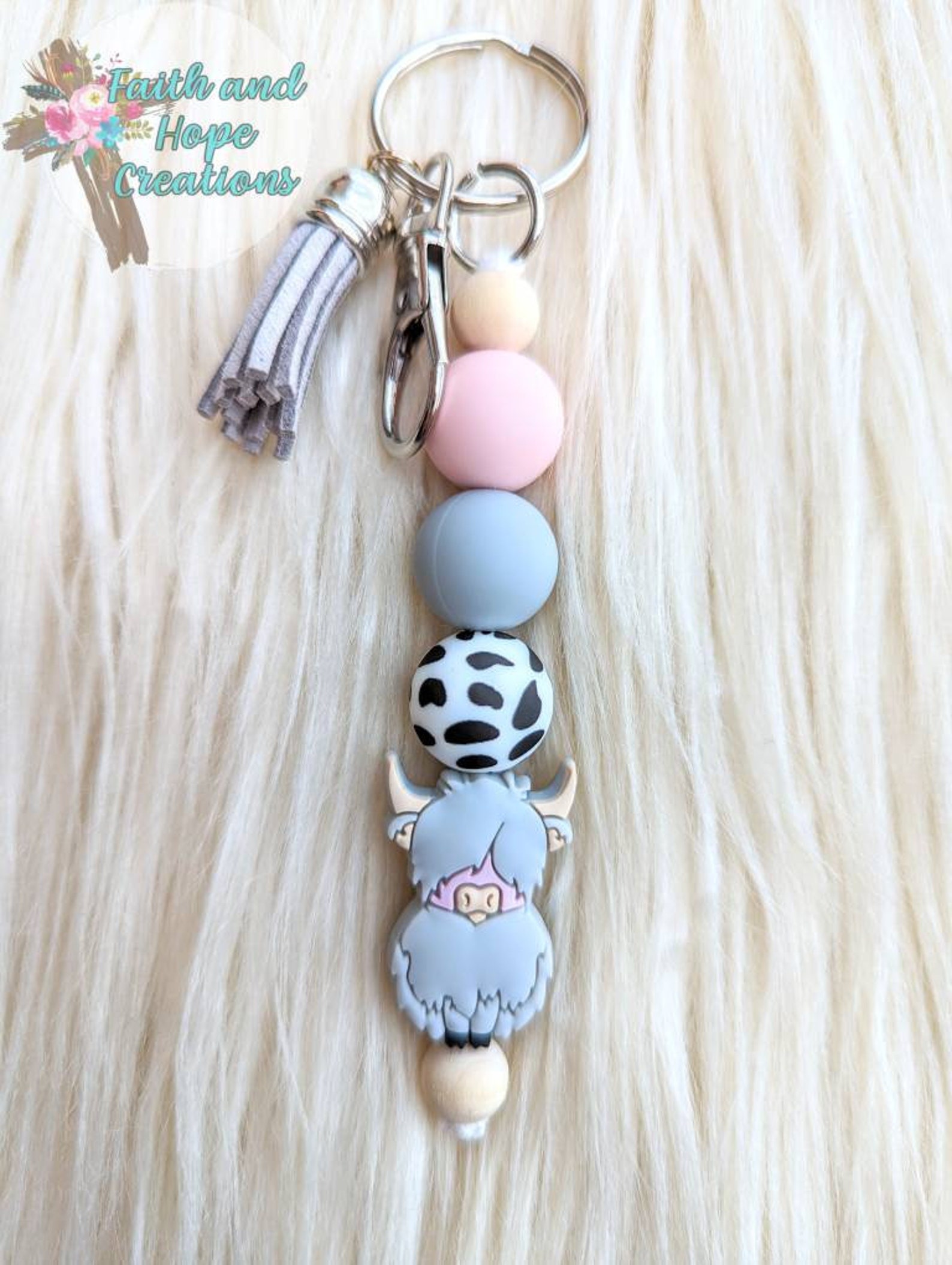 Beaded Highland Cow Keychain, Beaded Keychain Animal, Beaded Keychain ...