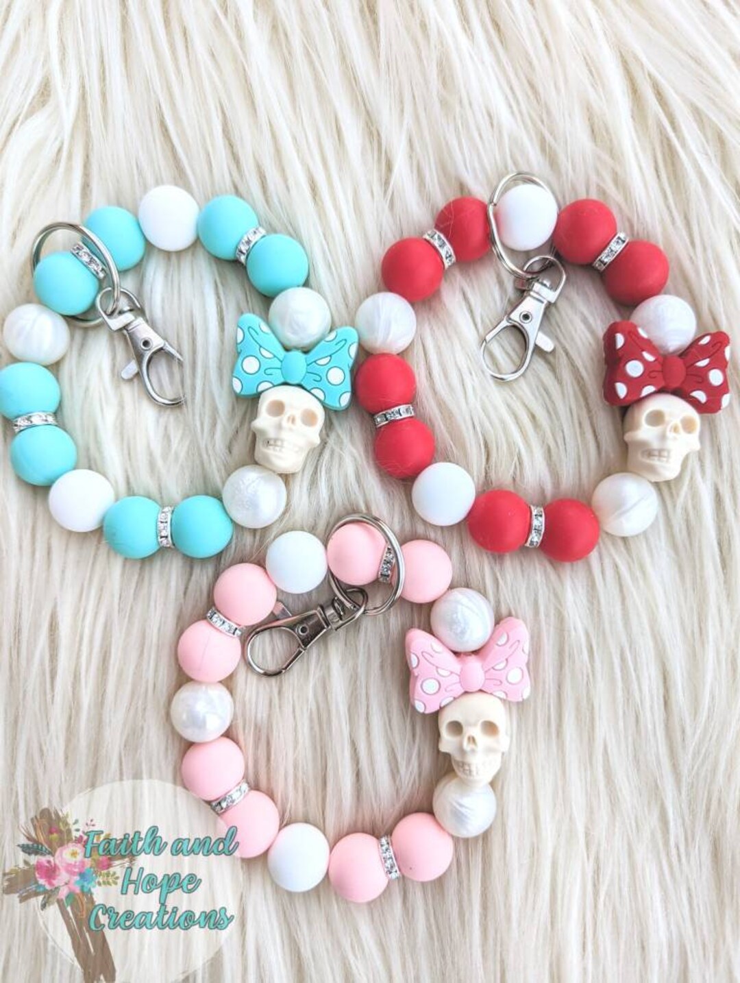 Beaded Skull Keychain Bracelet - Etsy