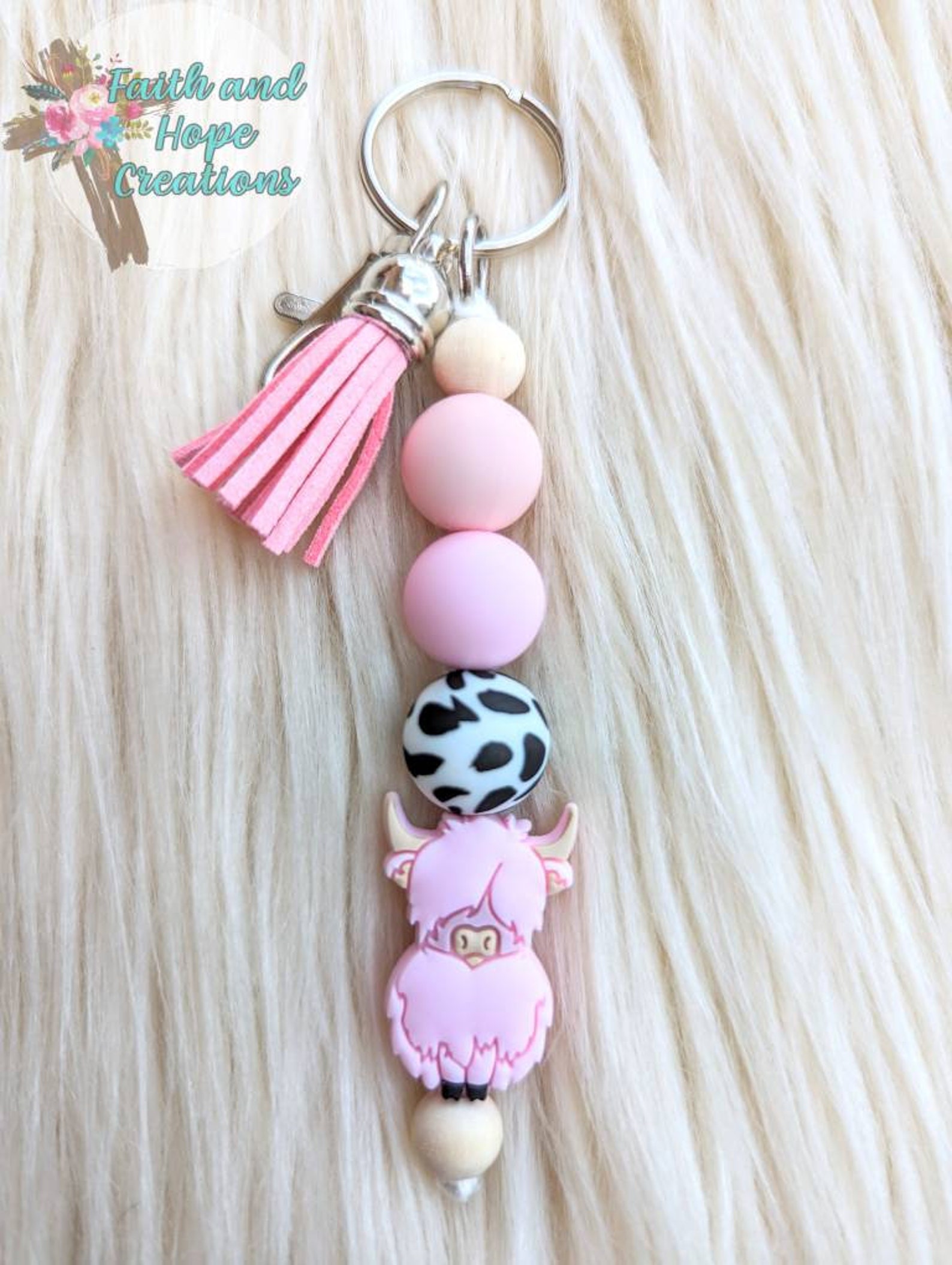 Beaded Highland Cow Keychain, Beaded Keychain Animal, Beaded Keychain ...
