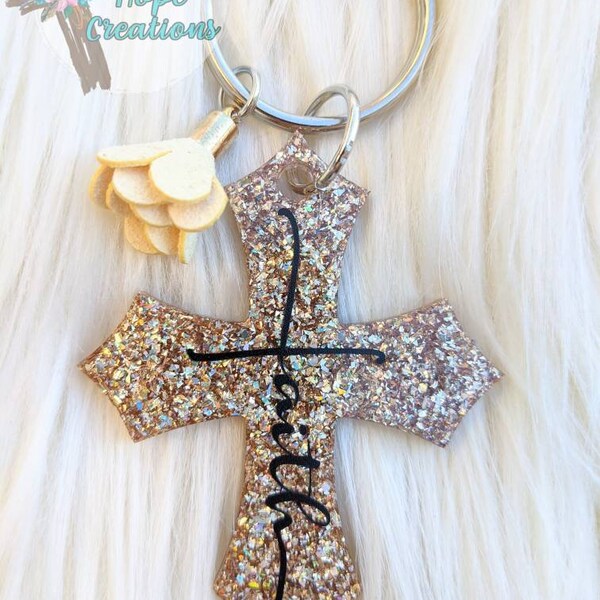 Resin Gold Cross Keychain - Etsy