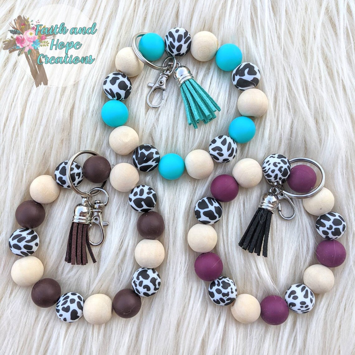 Beaded Cow Print Keychain Bracelet | Etsy