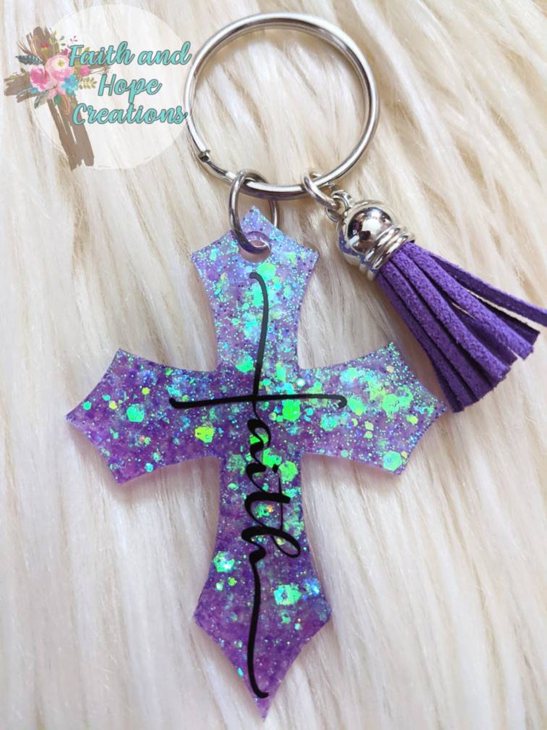Purple Faith Cross Keychain - Etsy