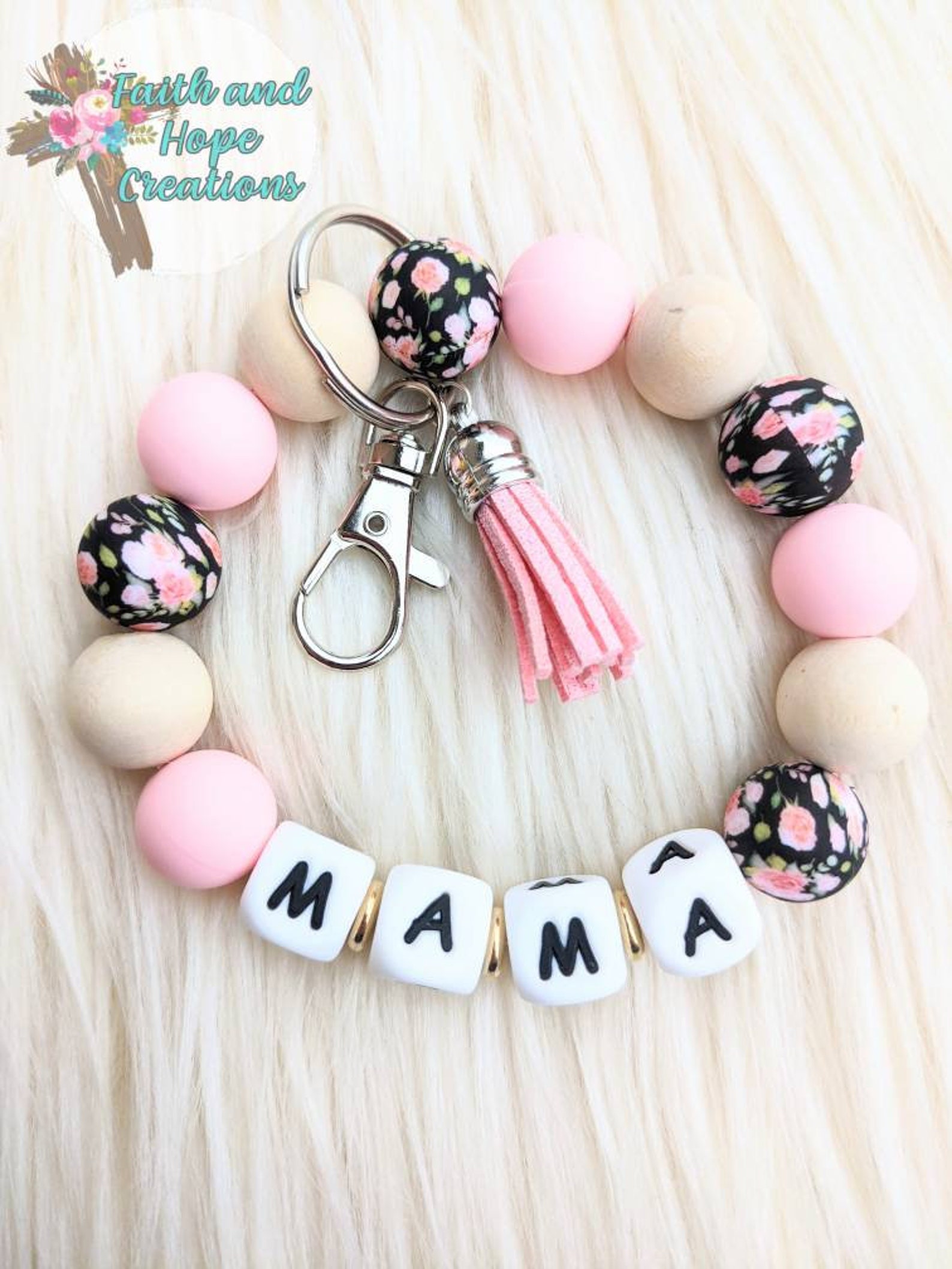 Beaded Mama Keychain Bracelet Keychain Wristlet Keychain for - Etsy