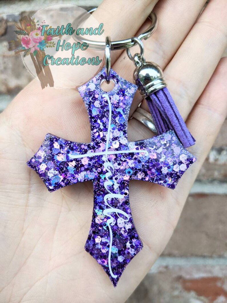 Purple Faith Cross Keychain - Etsy