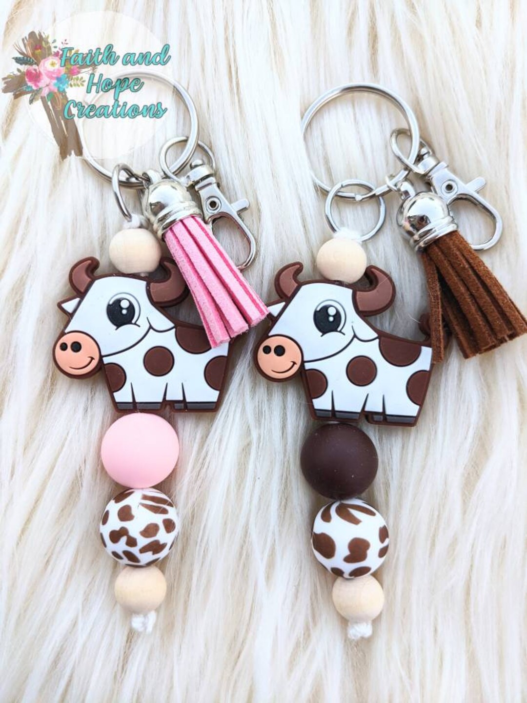 Beaded Cow Keychain, Beaded Keychain Animal, Beaded Keychain Silicone ...