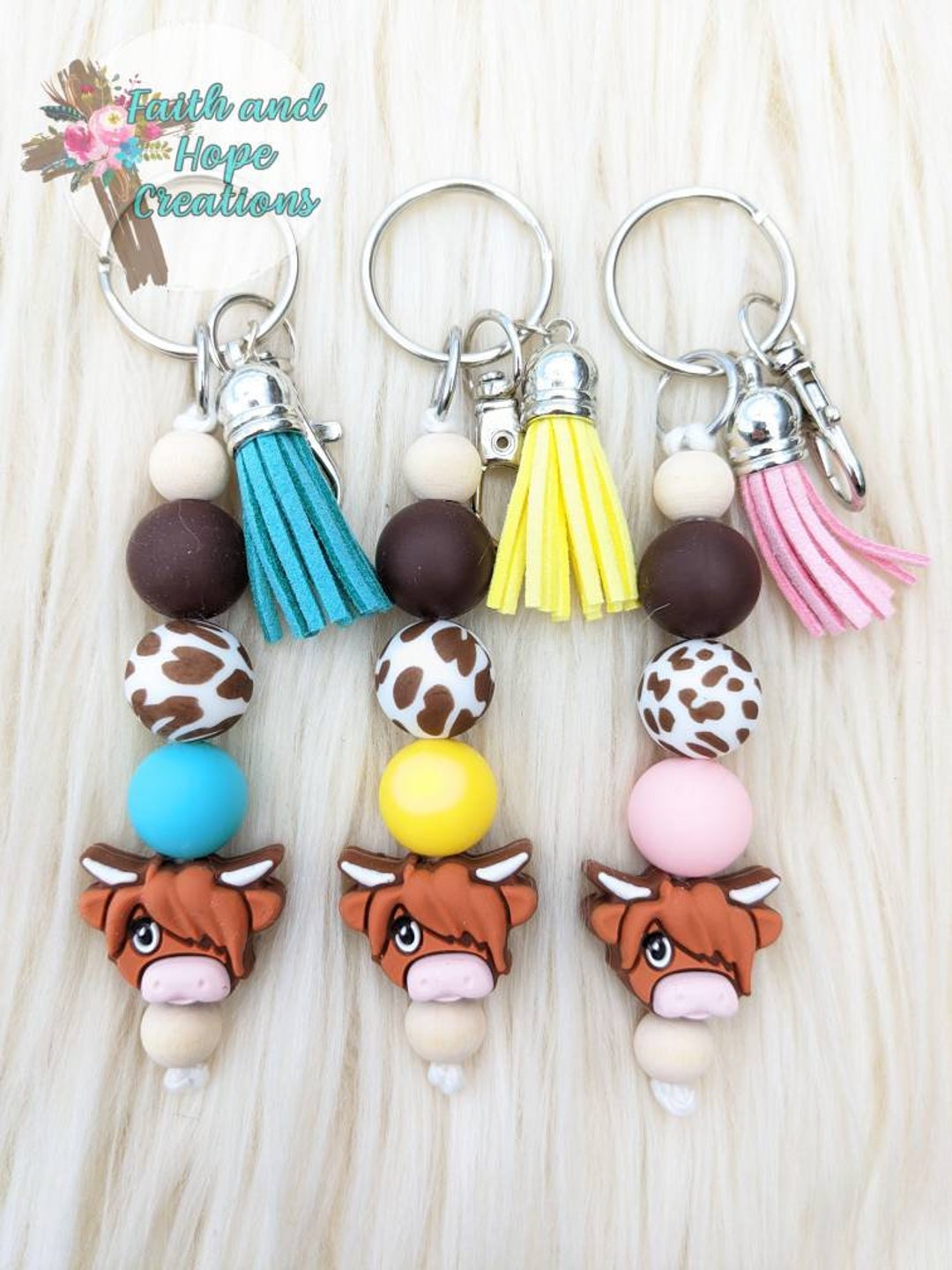 Beaded Cow Keychain, Beaded Keychain Animal, Beaded Keychain Silicone ...