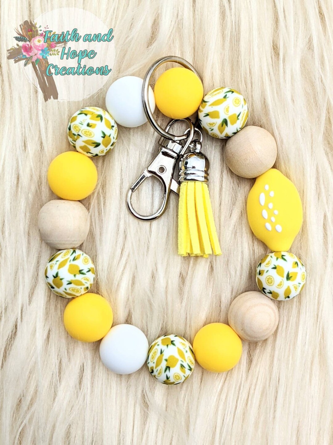 Beaded Lemon Keychain Bracelet - Etsy