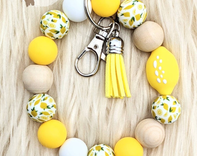 Beaded Lemon Keychain Bracelet - Etsy
