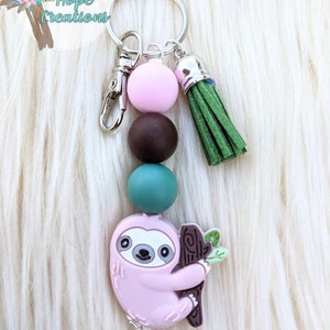 Beaded Sloth Keychain, Beaded Keychain Animal, Beaded Keychain Silicone ...