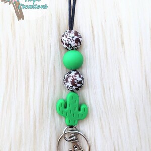 Beaded Cow Print Cactus Lanyard - Etsy