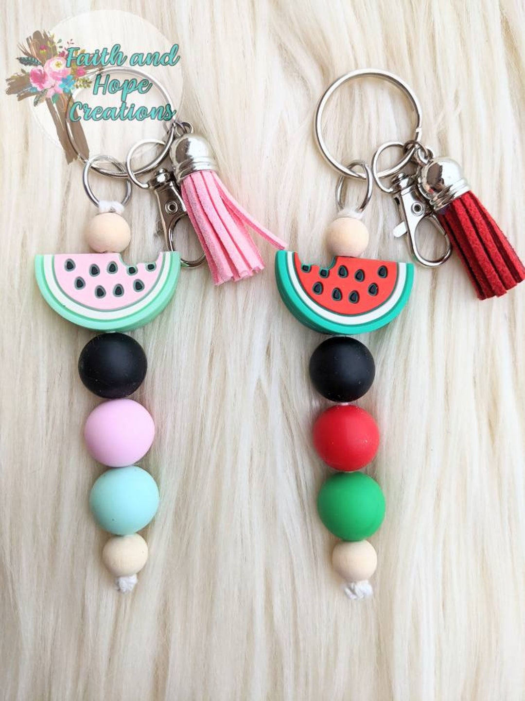 Beaded Watermelon Keychain, Beaded Keychain Silicone, Beaded Keychain ...
