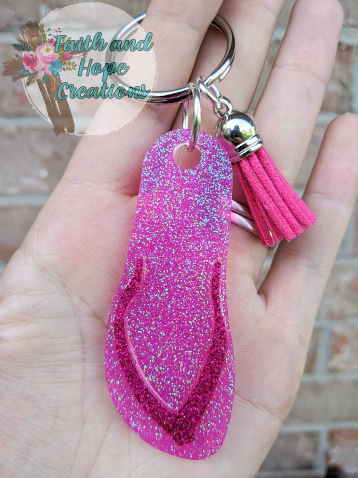 Flip Flop Glitter Keychain | Etsy