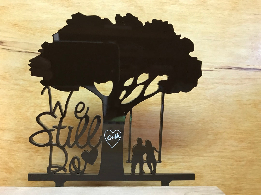 Anniversary We Still Do Silhouette Couple in Swing Under Tree With ...