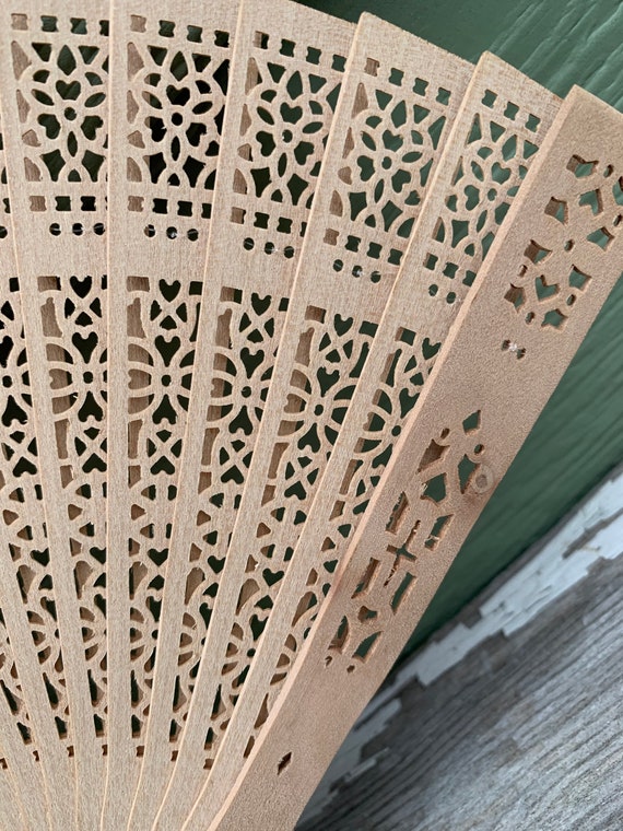 Wood hand fan natural folding decorative unfinished b… - Gem
