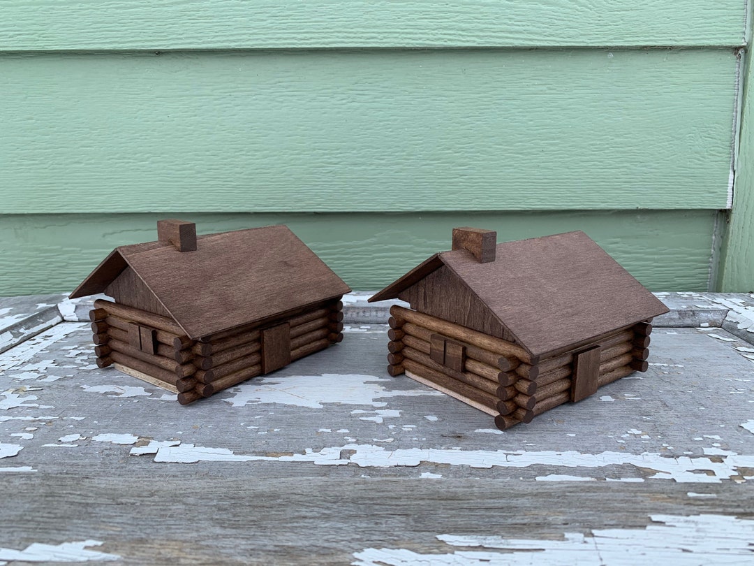ONE Log Cabin Box Container Folk Art Wood Wooden Jewelry Trinket ...