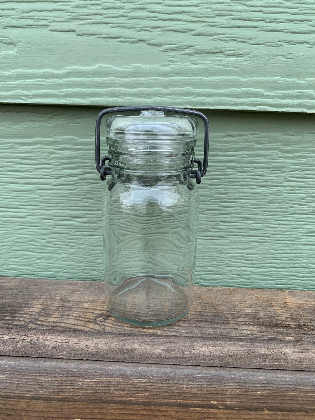 Wheaton Jar Glass Canning USA Vintage Clear Wire Clamp Lid Half Pint ...
